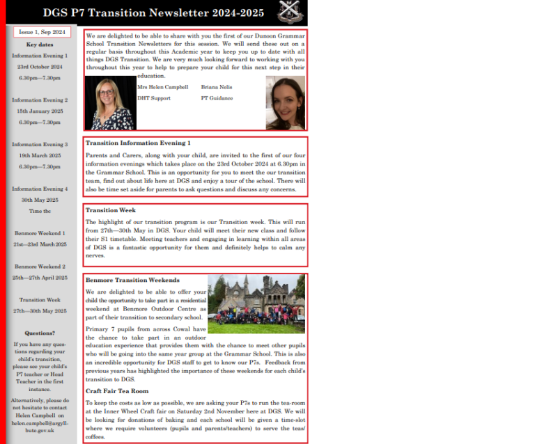 P7 Transition Newsletter – 2024-2025 – Sandbank Primary School – Bun ...